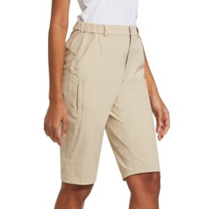 baleaf women's bermuda khaki shorts bermuda hiking long quick dry elastic waist for work, camping, travel size l