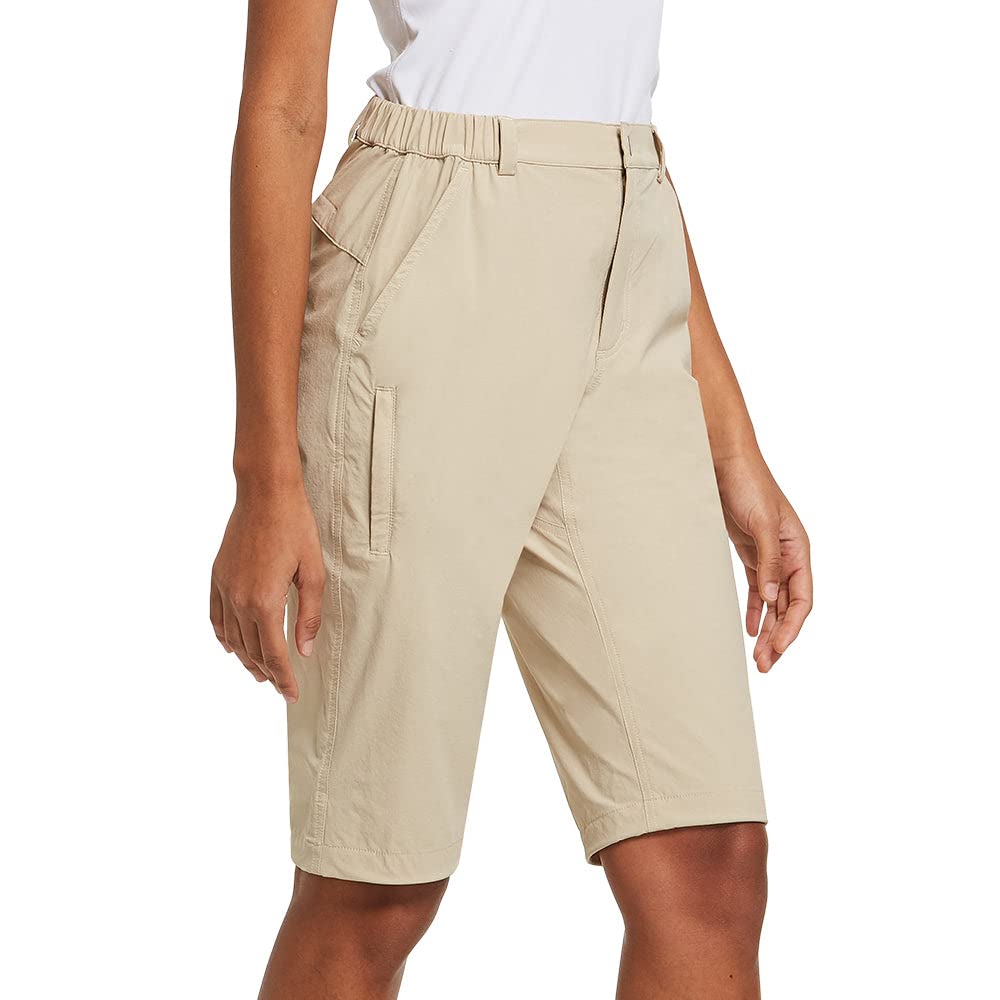 BALEAF Women's Bermuda Khaki Shorts Bermuda Hiking Long Quick Dry Elastic Waist for Work, Camping, Travel Size L