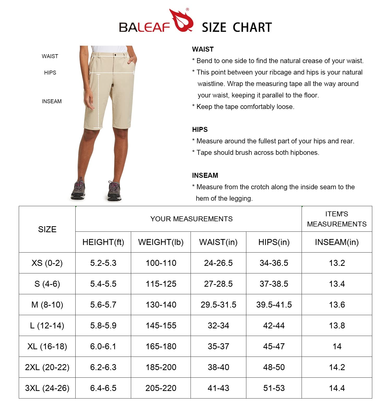 BALEAF Women's Bermuda Khaki Shorts Bermuda Hiking Long Quick Dry Elastic Waist for Work, Camping, Travel Size L