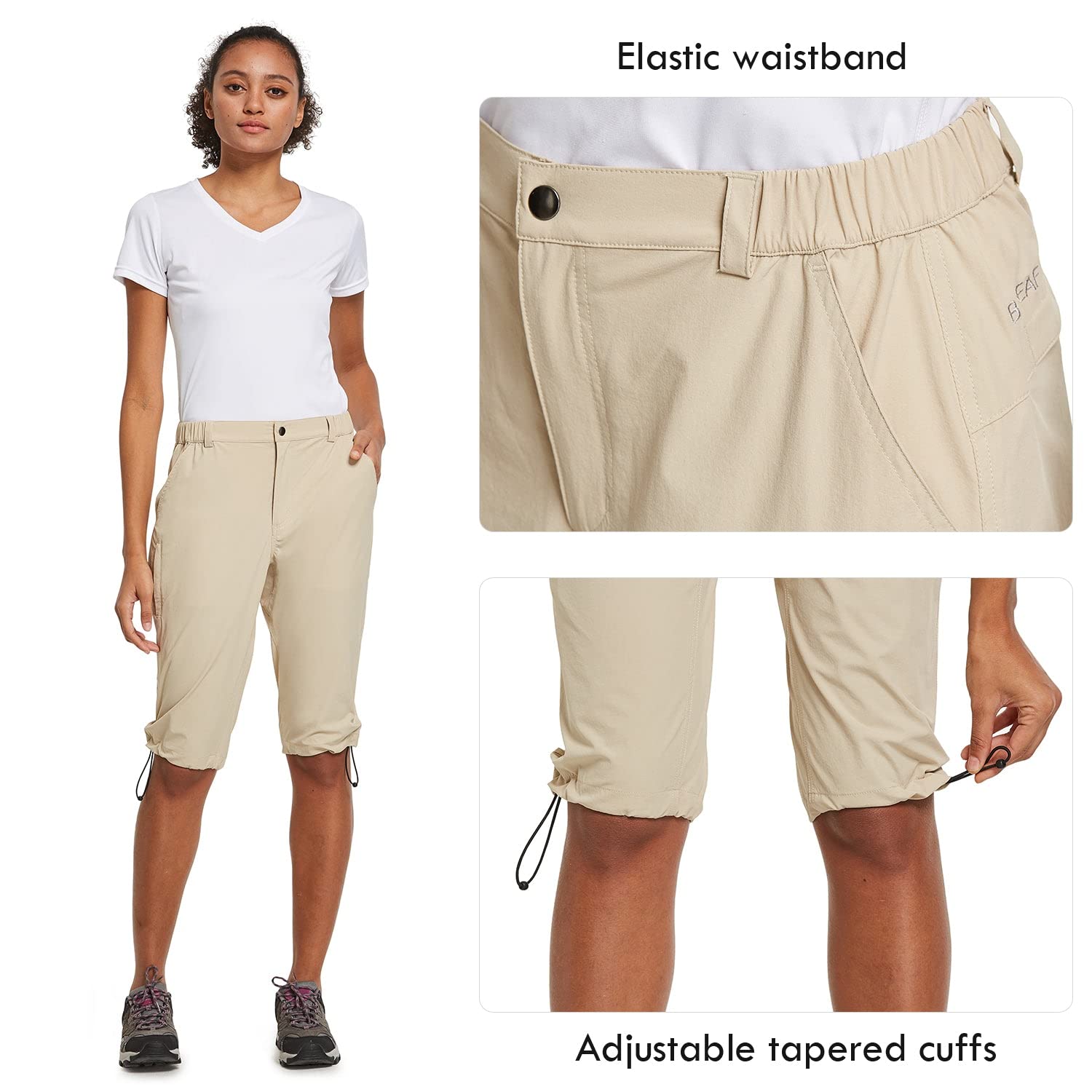 BALEAF Women's Bermuda Khaki Shorts Bermuda Hiking Long Quick Dry Elastic Waist for Work, Camping, Travel Size L