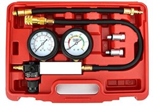 cylinder leakage detector, dual pressure gauges engine compression leakdown detector tester kit for piston, valve, head gasket diagnosis leakage test set, with spark plugs