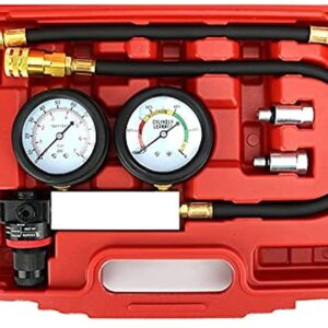 Cylinder Leakage Detector, Dual Pressure Gauges Engine Compression Leakdown Detector Tester Kit for Piston, Valve, Head Gasket Diagnosis Leakage Test Set, with Spark Plugs