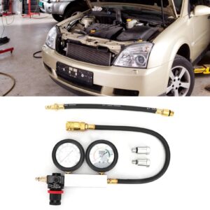 Cylinder Leakage Detector, Dual Pressure Gauges Engine Compression Leakdown Detector Tester Kit for Piston, Valve, Head Gasket Diagnosis Leakage Test Set, with Spark Plugs