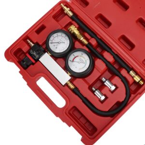 Cylinder Leakage Detector, Dual Pressure Gauges Engine Compression Leakdown Detector Tester Kit for Piston, Valve, Head Gasket Diagnosis Leakage Test Set, with Spark Plugs