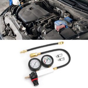 Cylinder Leakage Detector, Dual Pressure Gauges Engine Compression Leakdown Detector Tester Kit for Piston, Valve, Head Gasket Diagnosis Leakage Test Set, with Spark Plugs