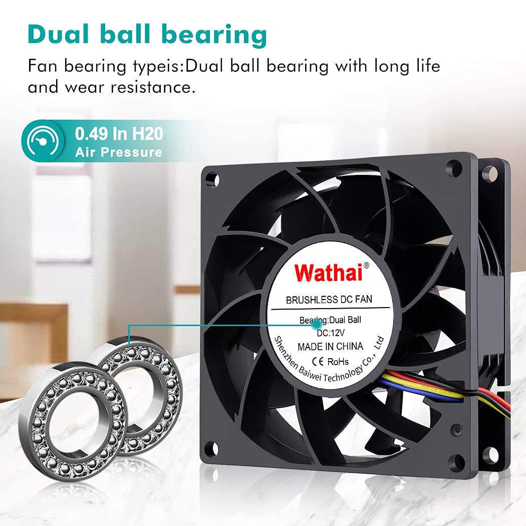 Wathai 80mm x 25mm PC Computer Case Fan PWM 12V 4Pin Fan High Static Pressure for Server Box Enclosure CPU Cooler Cooling