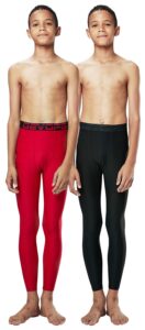 devops boys 2-pack upf 50+ compression tights sport leggings baselayer pants (large, black/red)