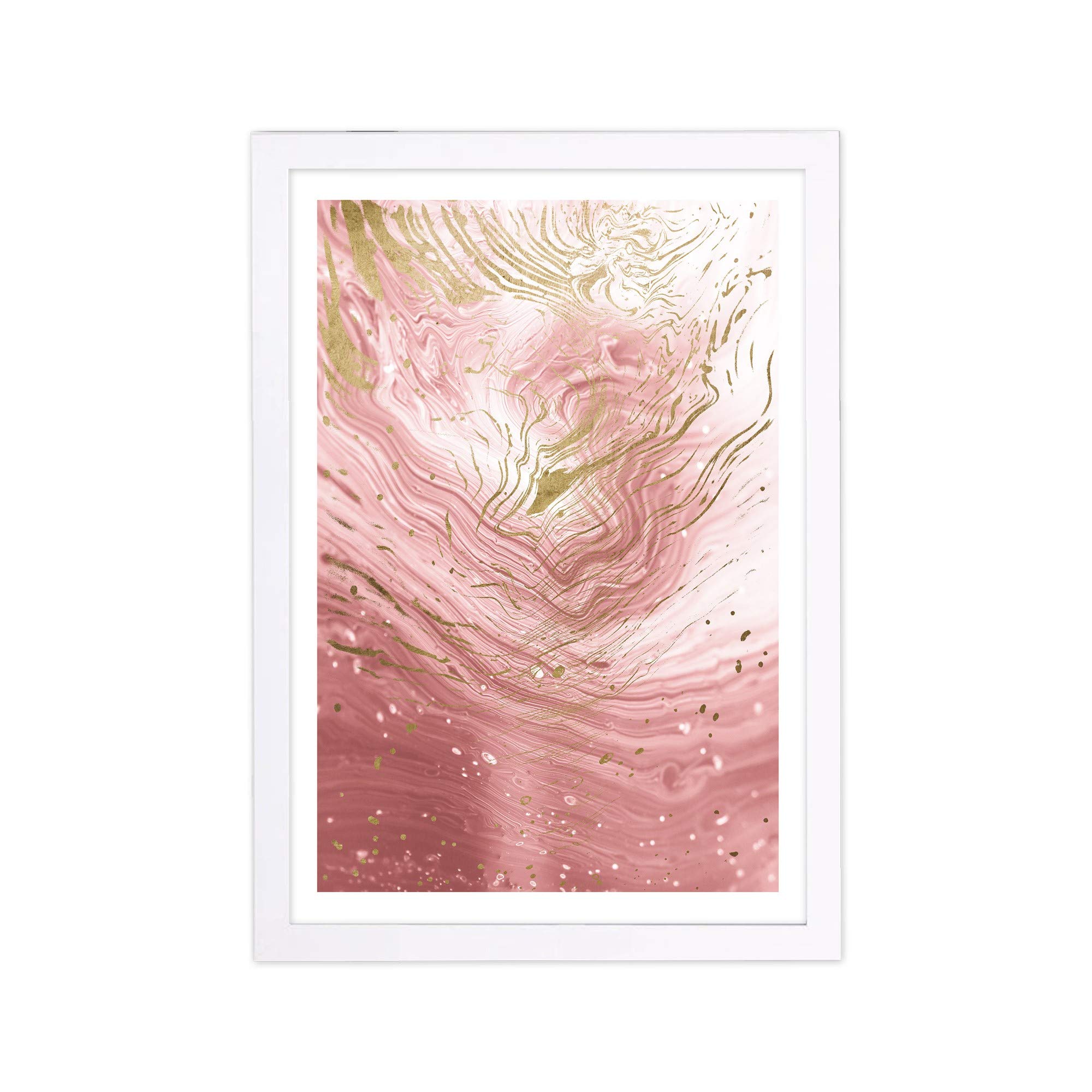 Wynwood Studio 13 in x 19 in, Abstract Crystal Waves, Modern Framed Wall Art Print, Agate En Bedroom, Pink, Gold