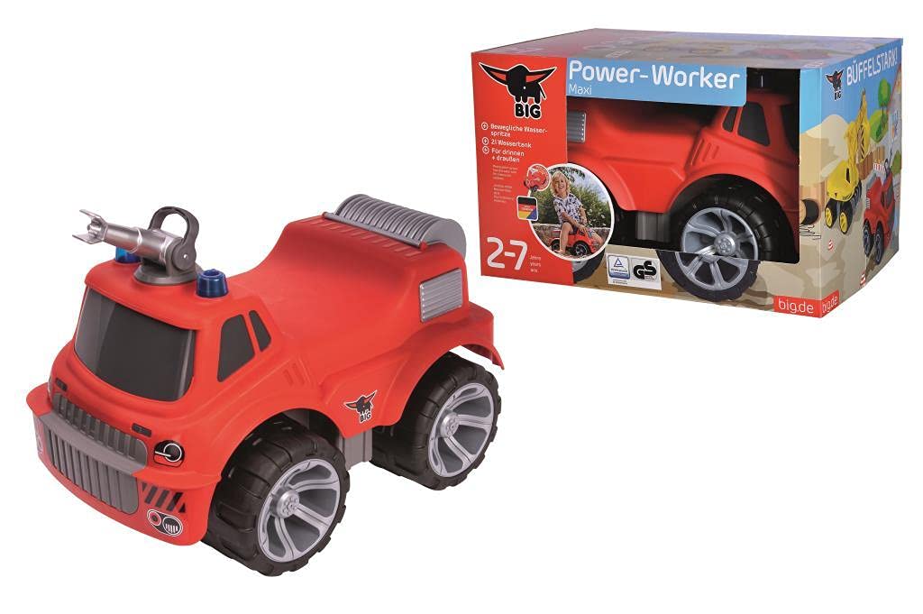 VARUN Big Spielwarenfabrik 800055815 Big Power-Worker Maxi Fire Truck Toy Car with Water Sprayer Tyres Soft Material Red for Children from 2 Years