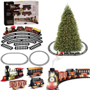 large classic holiday christmas tree train set with sounds lights smoke for around under the christmas tree