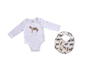 mud pie yellow lab dog print baby crawler & bib set , 2 piece set