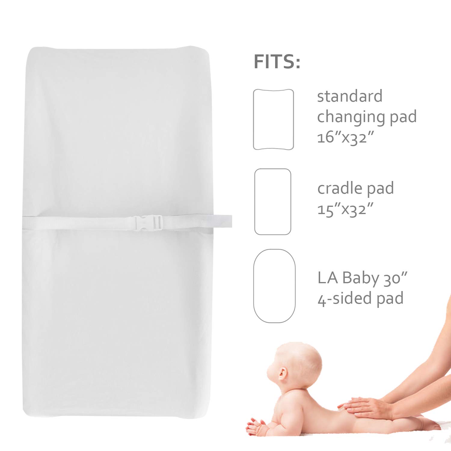 Cotton Changing Pad Cover White 2 Pack for Boys Girls, Changing Table Pad Cover Unisex Cradle Sheet Soft and Breathable 16" x 32" for Standard Baby Changing Pads, White