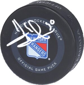 henrik lundqvist new york rangers autographed 2019 model official game puck - autographed nhl pucks