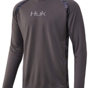 Huk Men's Strike Solid Long Sleeve Shirt | Long Sleeve Performance Fishing Shirt With +30 UPF Sun Protection & Water Repellent & Stain Resistant Material, Hannibal Bank, Small