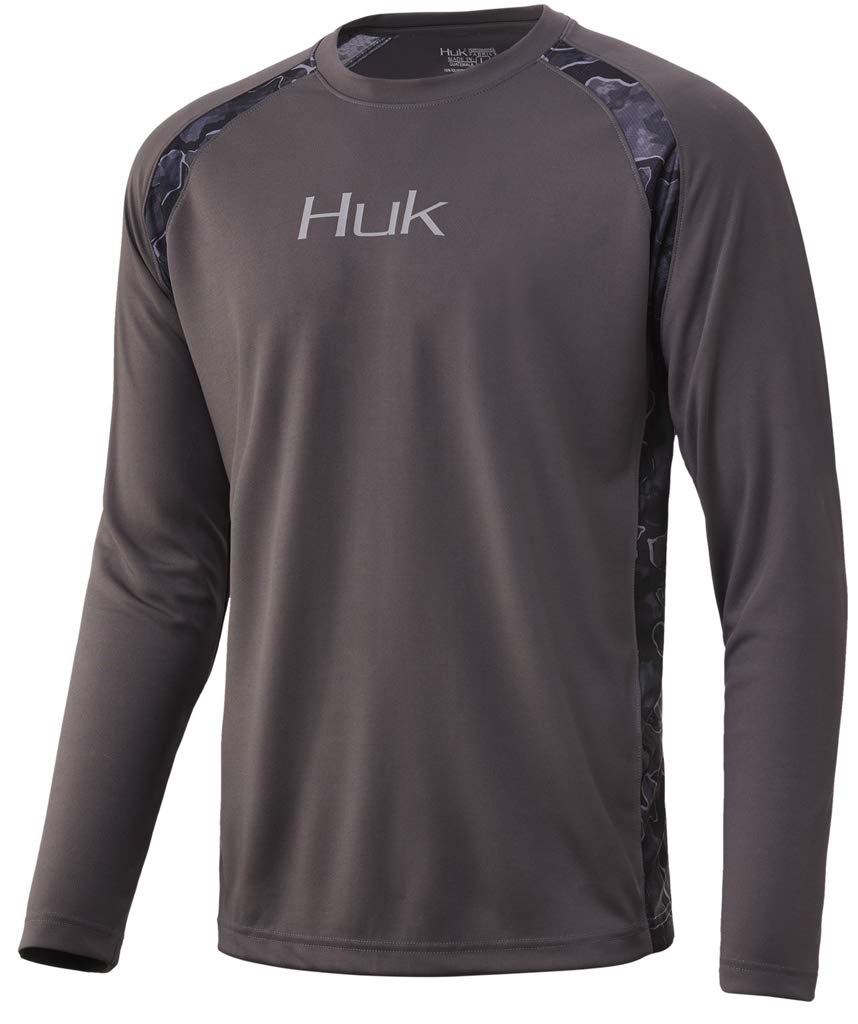 Huk Men's Strike Solid Long Sleeve Shirt | Long Sleeve Performance Fishing Shirt With +30 UPF Sun Protection & Water Repellent & Stain Resistant Material, Hannibal Bank, Small