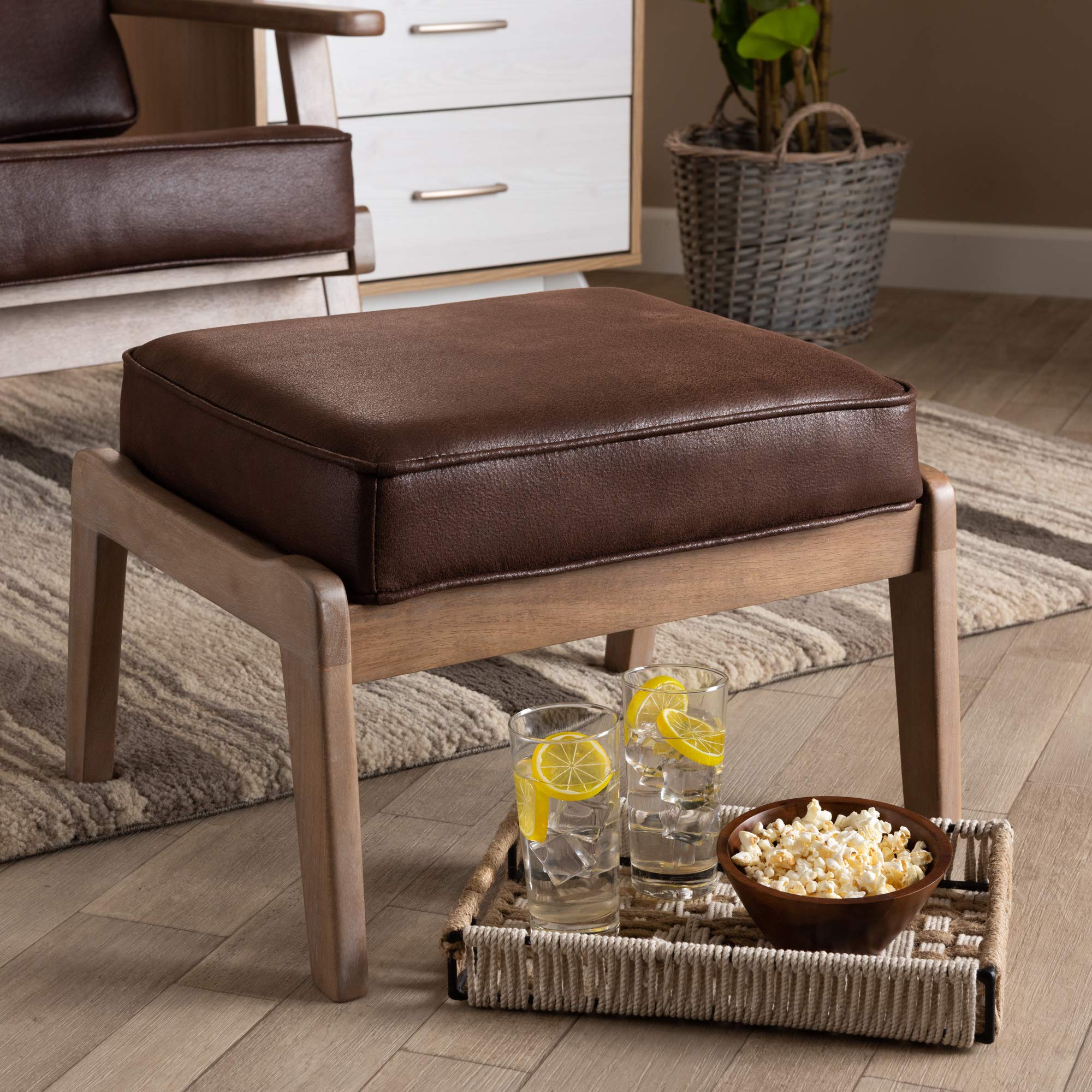 Baxton Studio Ottomans, Dark Brown/Antique Oak