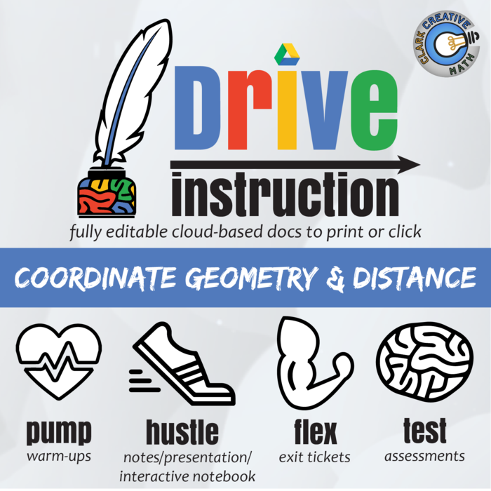 Drive Instruction - Coordinate Geometry & Distance - EDITABLE Slides, Notes +++