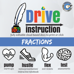 drive instruction - fractions - editable warmups, slides, notes & tests+++