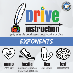 drive instruction - exponents - editable warmups, slides, notes & tests+++