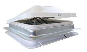 heng's industries class a customs 14" rv roof vent 12 volt powered fan with white wedge style lid - 1” garnish ring | 71112a