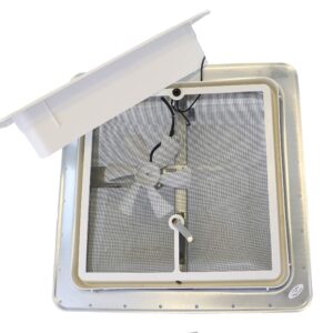 Class A Customs 14" RV Roof Vent 12 Volt Powered Fan w/White Wedge Style Lid - 3" Garnish Ring | 71112A-3G