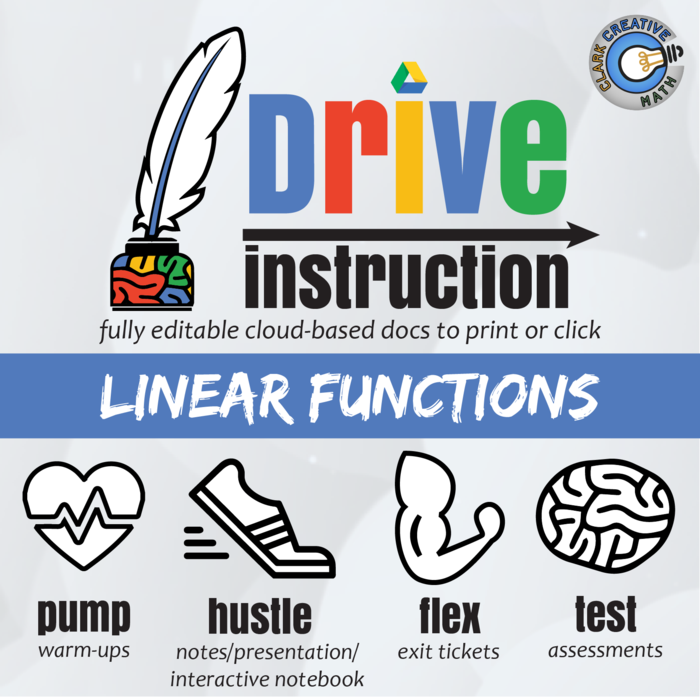 Drive Instruction - Linear Functions - EDITABLE Slides, Notes & Tests+++