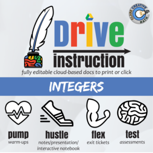 drive instruction - integers - editable warm-ups, notes, slides & test +++