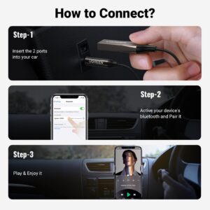 UGREEN Bluetooth 5.3 Adapter for Car Aux Input - Receiver with Built-in Mic for Hands-Free Calls, Compatible with Car Speaker and Home Audio