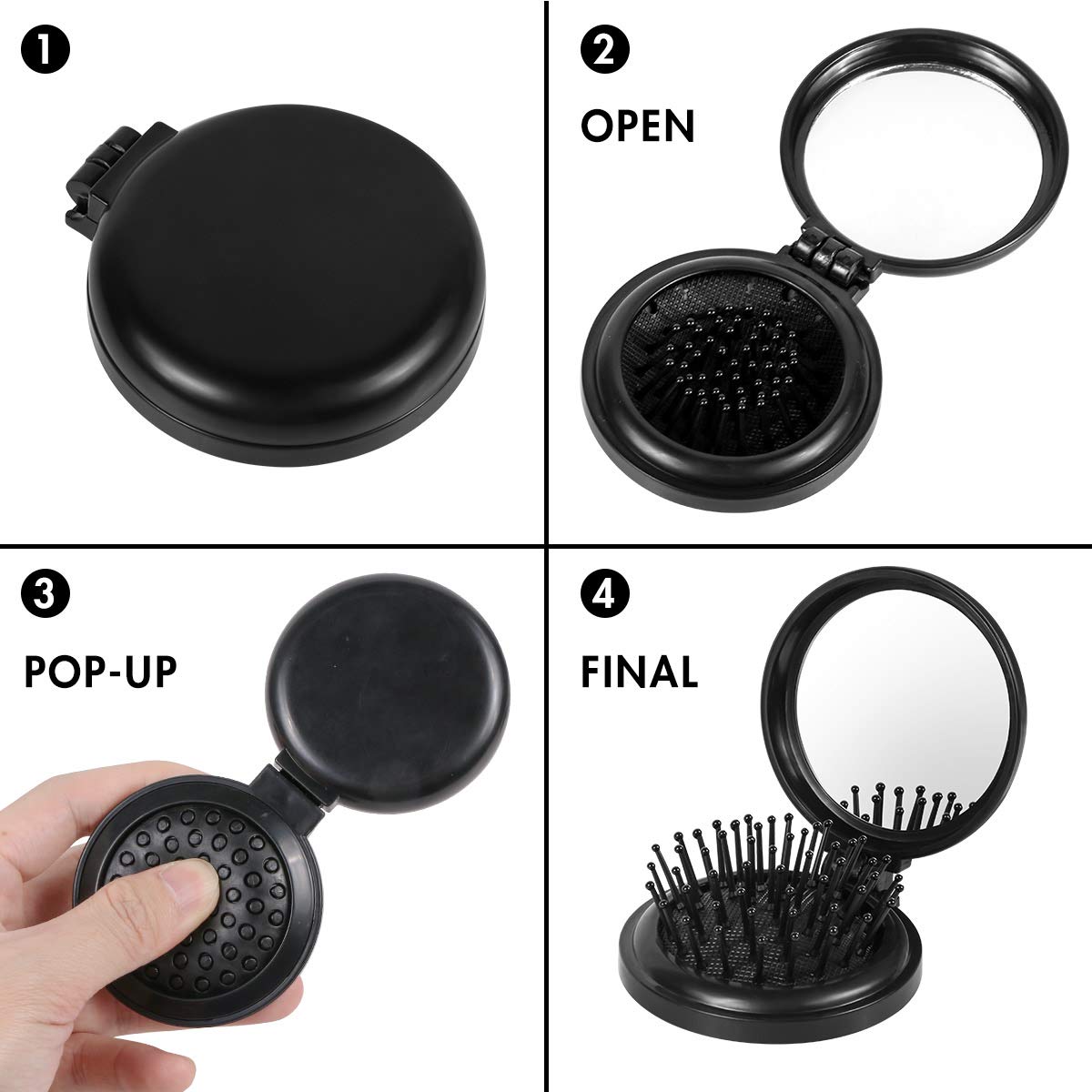 3PCS Folding Travel Hair Brush with Mirror, Mini Comb/Wet Brushes, Compact Purse Pocket Hair Massage Combor for Women and Girls