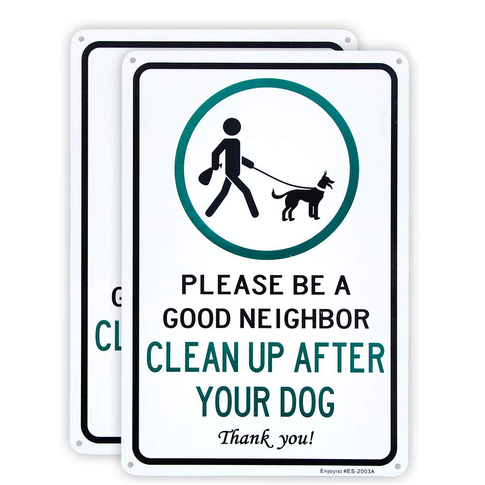 Enjoyist 2 Pack Clean Up After Your Dog Sign, Clean Up After Your Pets, Be a Good Neighbor Sign, 12"x 8" .04" Aluminum Sign Rust Free Aluminum-UV Protected and Weatherproof