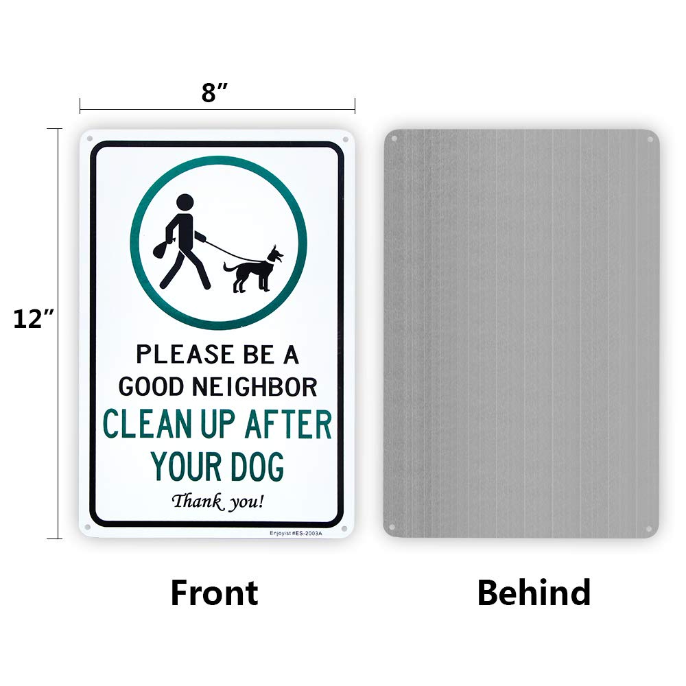 Enjoyist 2 Pack Clean Up After Your Dog Sign, Clean Up After Your Pets, Be a Good Neighbor Sign, 12"x 8" .04" Aluminum Sign Rust Free Aluminum-UV Protected and Weatherproof