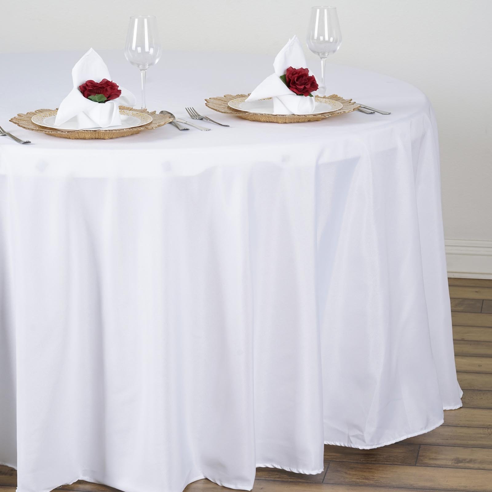 Tableclothsfactory 108 Inch White Round Tablecloth - Linens Polyester Table Cloth, Stain and Wrinkle Resistant Washable Table Cover for Wedding, Party, Banquet, and Restaurant