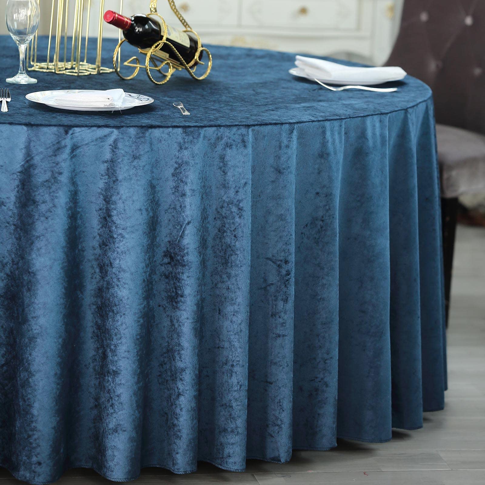 Tableclothsfactory 120 Inch Navy Blue Round Tablecloth - Premium Velvet Table Cloth for Wedding, Party, Banquet, and Events