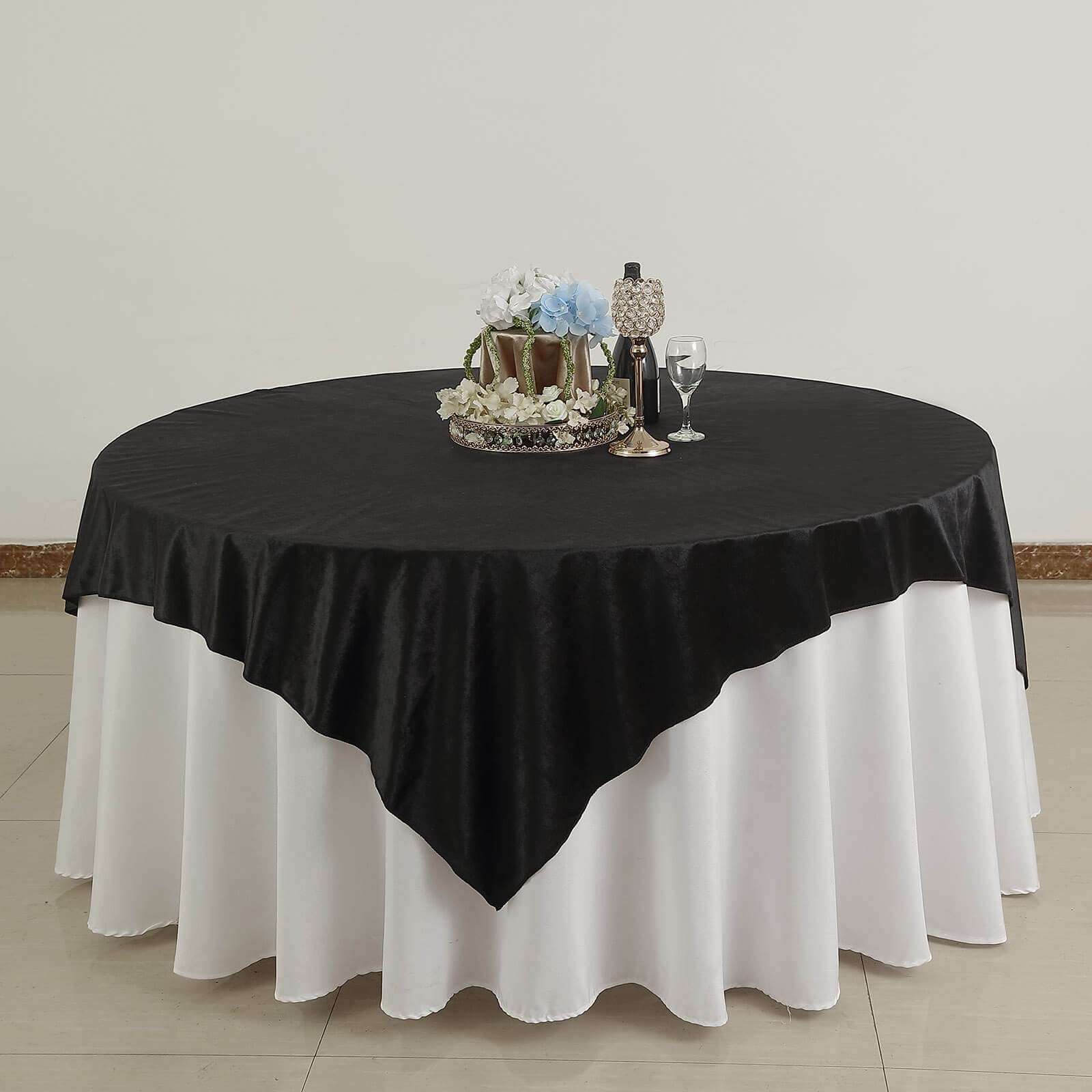 Tableclothsfactory 72"x 72" Black Premium Velvet Square Table Overlay Square Tablecloth Cover for Wedding Party Event Banquet