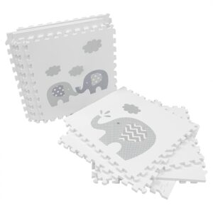 tadpoles elephant print play mat set, grey, 16 piece,