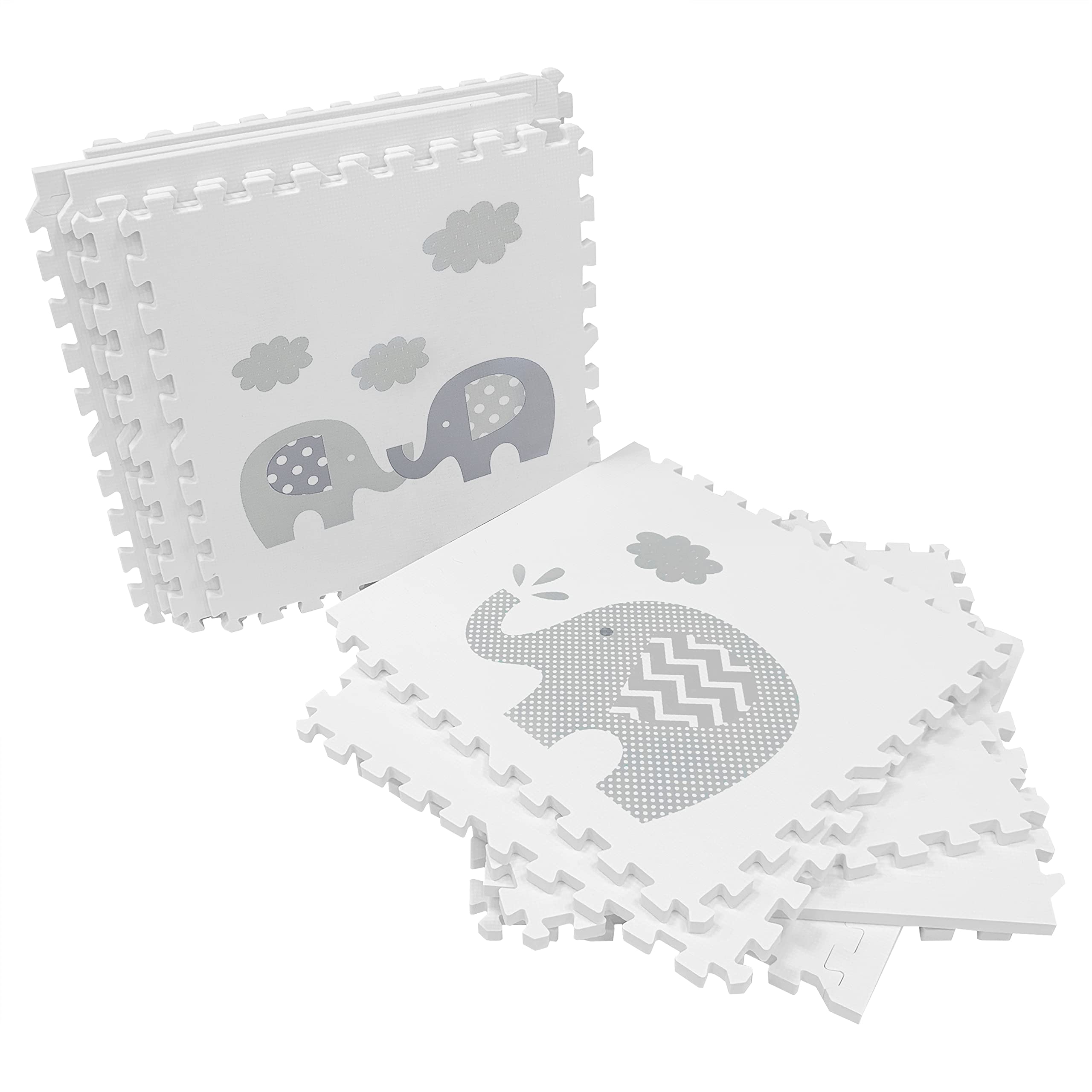 Tadpoles Elephant Print Play Mat Set, Grey, 16 Piece,