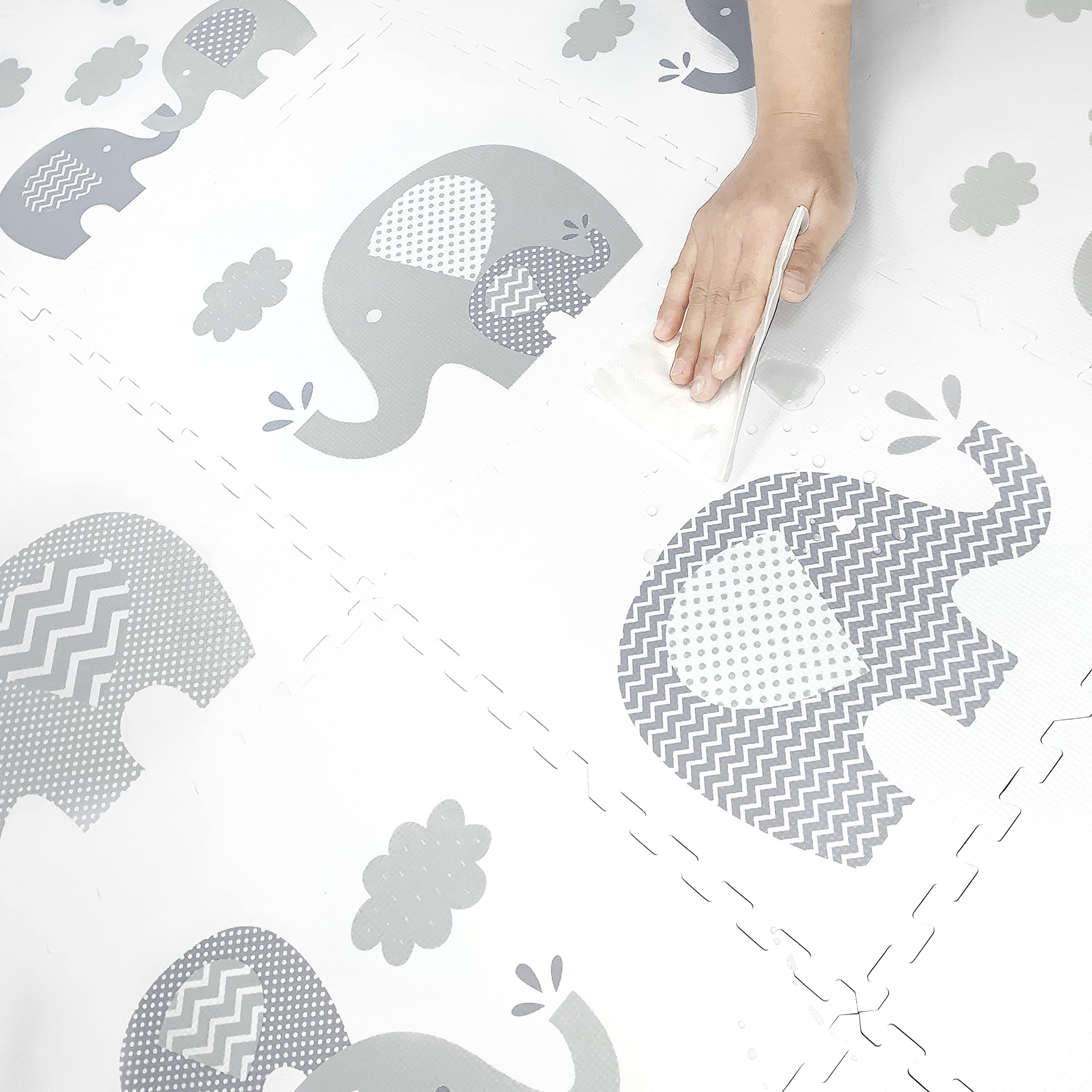 Tadpoles Elephant Print Play Mat Set, Grey, 16 Piece,