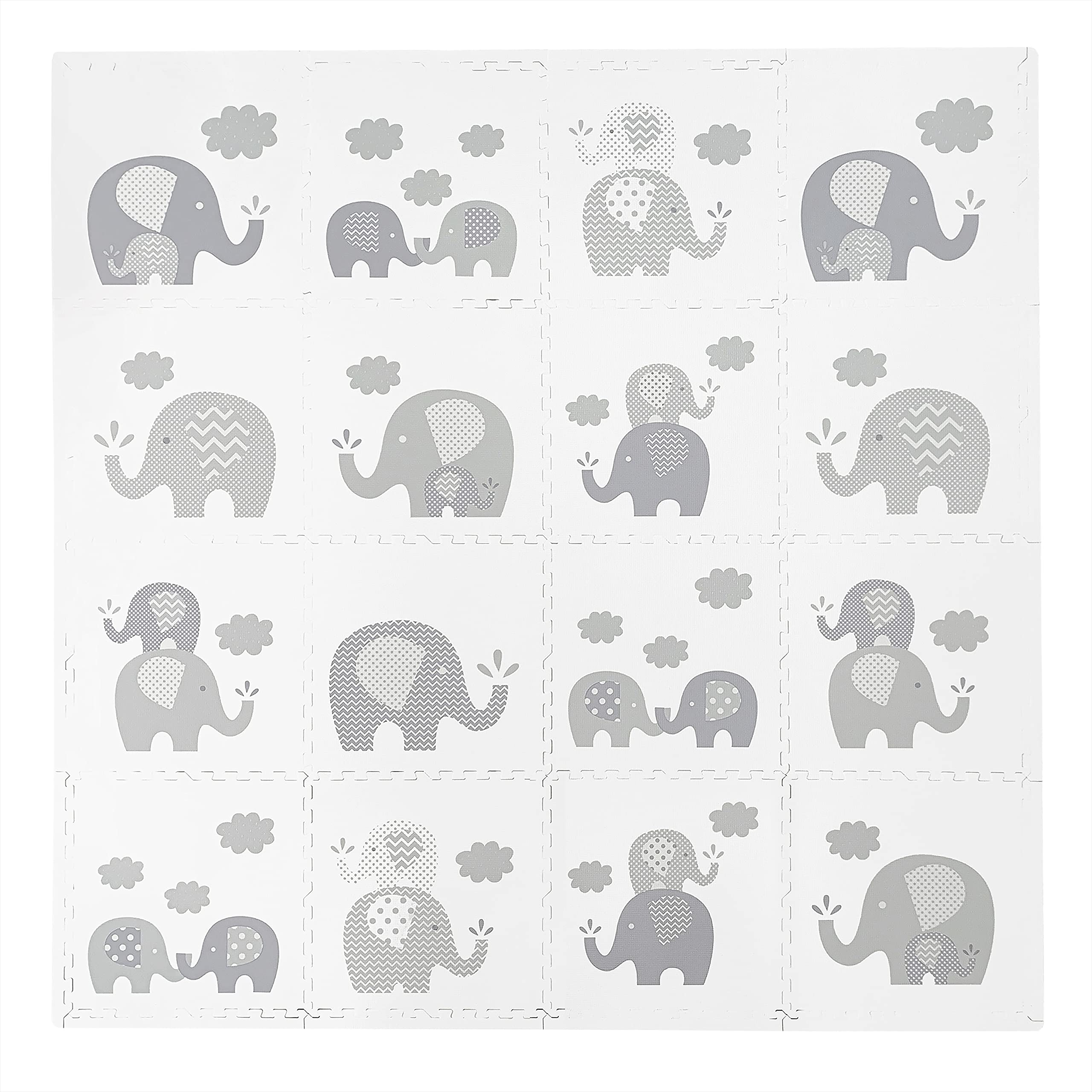 Tadpoles Elephant Print Play Mat Set, Grey, 16 Piece,