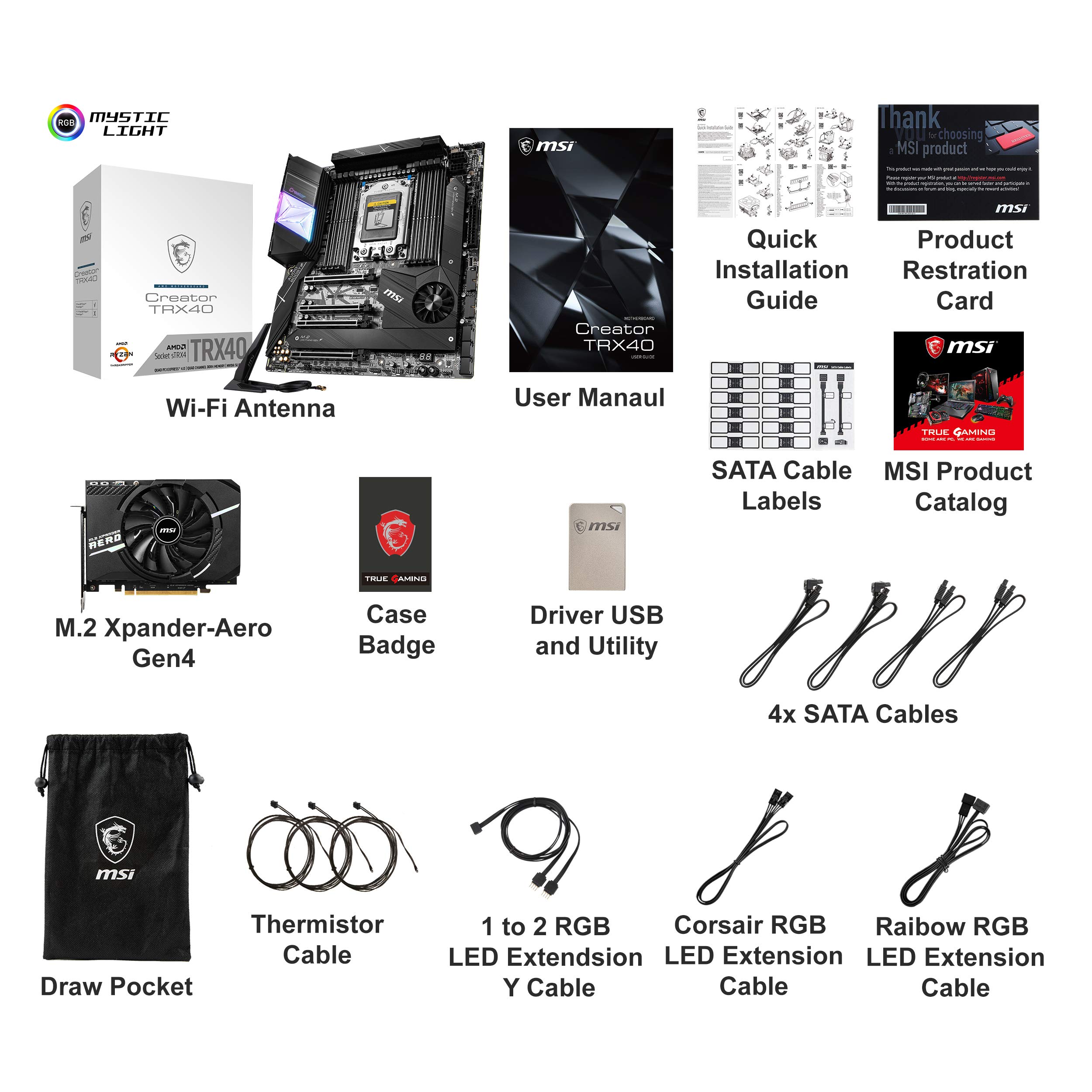 MSI Creator TRX40 Motherboard (AMD sTRX4, PCIe Gen4, M.2, USB3.2 Gen2x2, DDR4, 10G LAN, Wi-Fi 6, eATX)