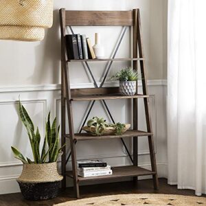 Walker Edison X Back Modern Farmhouse Wood Bookcase Bookshelf Home Office Living Room Storage, 4 Shelves, Brown