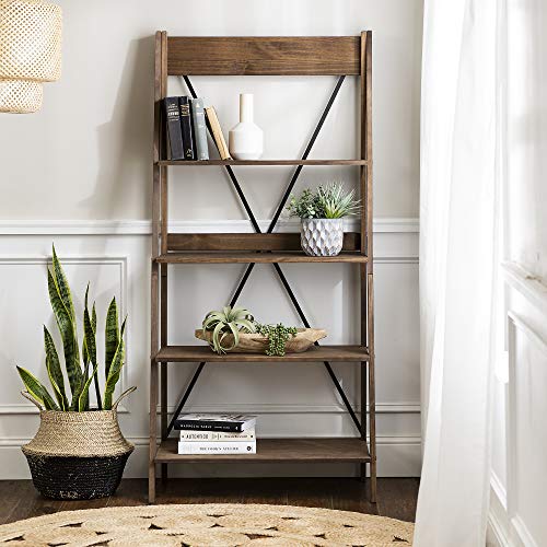 Walker Edison X Back Modern Farmhouse Wood Bookcase Bookshelf Home Office Living Room Storage, 4 Shelves, Brown