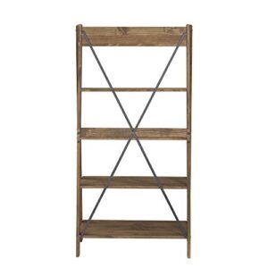 Walker Edison X Back Modern Farmhouse Wood Bookcase Bookshelf Home Office Living Room Storage, 4 Shelves, Brown