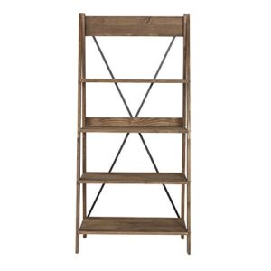 Walker Edison X Back Modern Farmhouse Wood Bookcase Bookshelf Home Office Living Room Storage, 4 Shelves, Brown