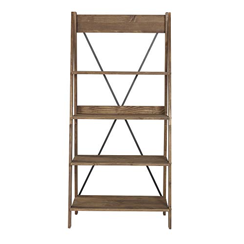 Walker Edison X Back Modern Farmhouse Wood Bookcase Bookshelf Home Office Living Room Storage, 4 Shelves, Brown