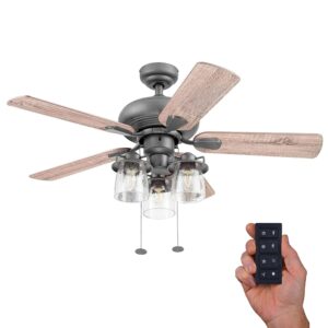 prominence home crown ridge, 42 inch farmhouse led ceiling fan with light, remote control, three mounting options, 5 dual finish blades, reversible motor - 51432-01 (bronze)