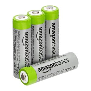 amazon basics 4-pack rechargeable aa nimh high-capacity batteries, 2400 mah, recharge up to 400x times, pre-charged