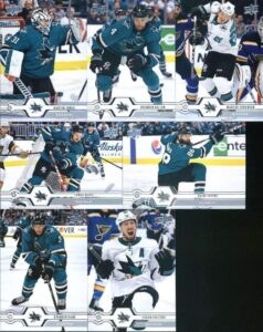 san jose sharks 2019-20 upper deck series 1 veteran nhl team set hockey team set of 7 cards: logan couture(#161), evander kane(#162), tomas hertl(#163), marcus sorensen(#164), brent burns(#165), brenden dillon(#166), martin jones(#167)