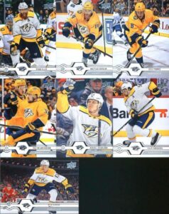 nashville predators 2019-20 upper deck series 1 veteran nhl team set hockey team set of 7 cards: filip forsberg(#136), mikael granlund(#137), viktor arvidsson(#138), nick bonino(#139), kyle turris(#140), mattias ekholm(#141), ryan ellis(#142)