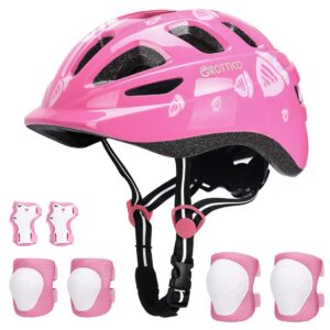 toddler-kids ultralight helmet with knee-elbow-wrist-pads - acorn pattern adjustable for boys girls bike skate scooter