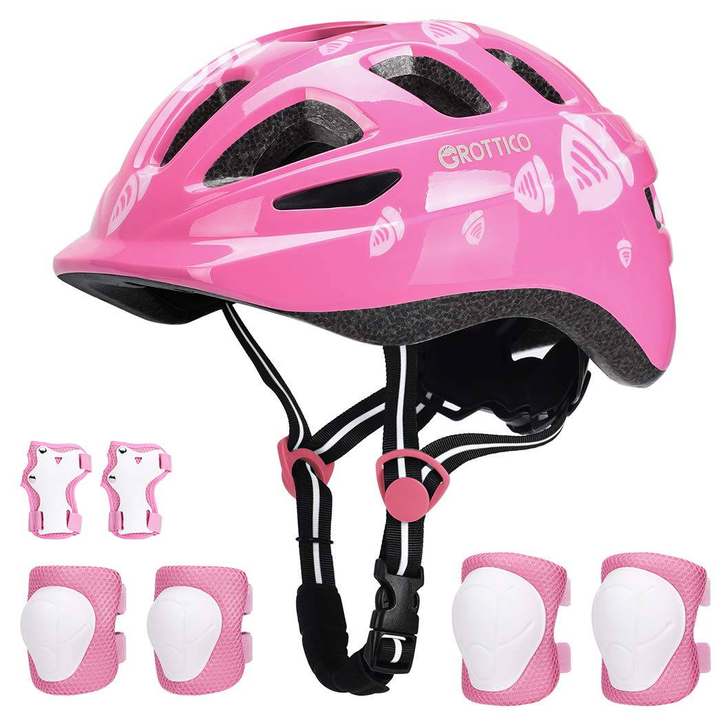 Toddler-Kids Ultralight Helmet with Knee-Elbow-Wrist-Pads - Acorn Pattern Adjustable for Boys Girls Bike Skate Scooter